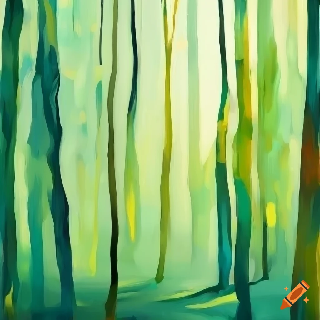 Minimalistic abstract painting of green forest trees and foliage on Craiyon