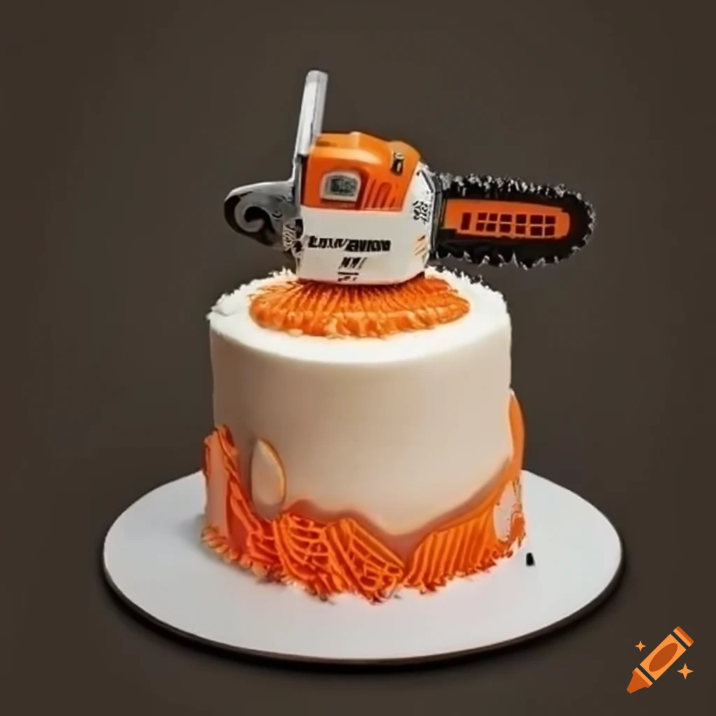 40th anniversary cake for the stihl brand cut by chainsaw on Craiyon