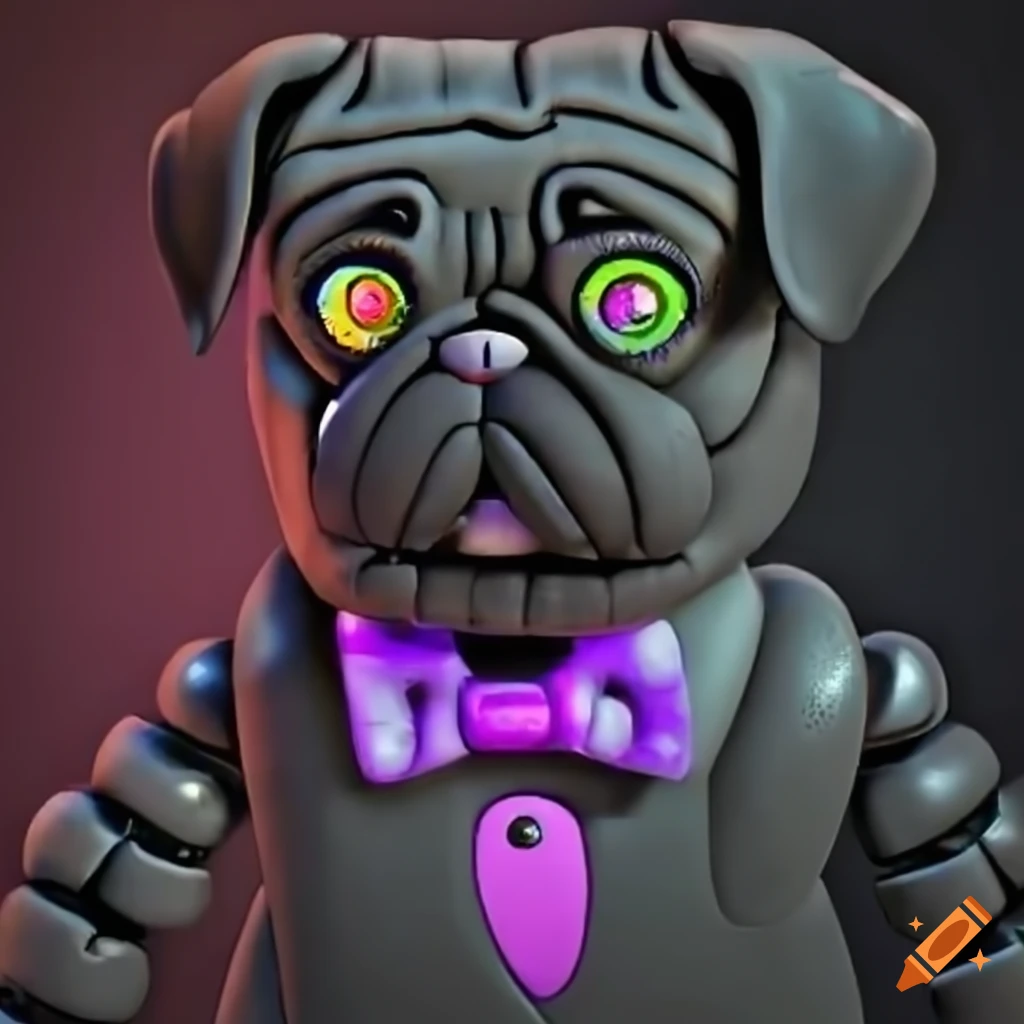 Pug illustration in a fnaf art style on Craiyon