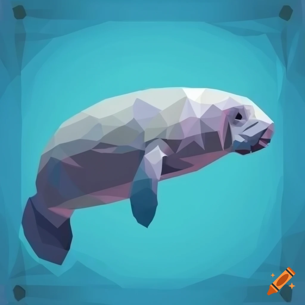 Low poly manatee on a blue background on Craiyon