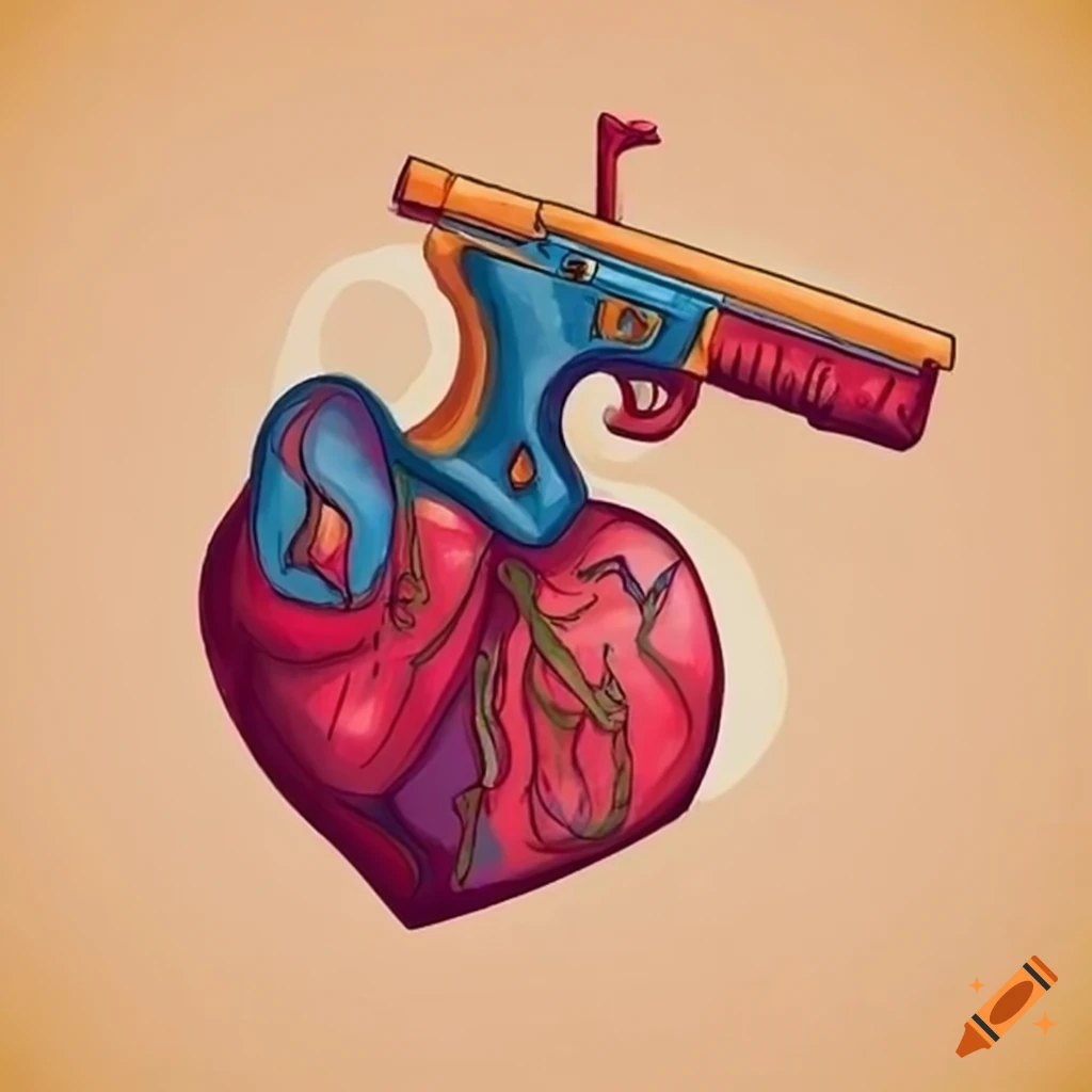 Heart with gun in picasso style art on Craiyon