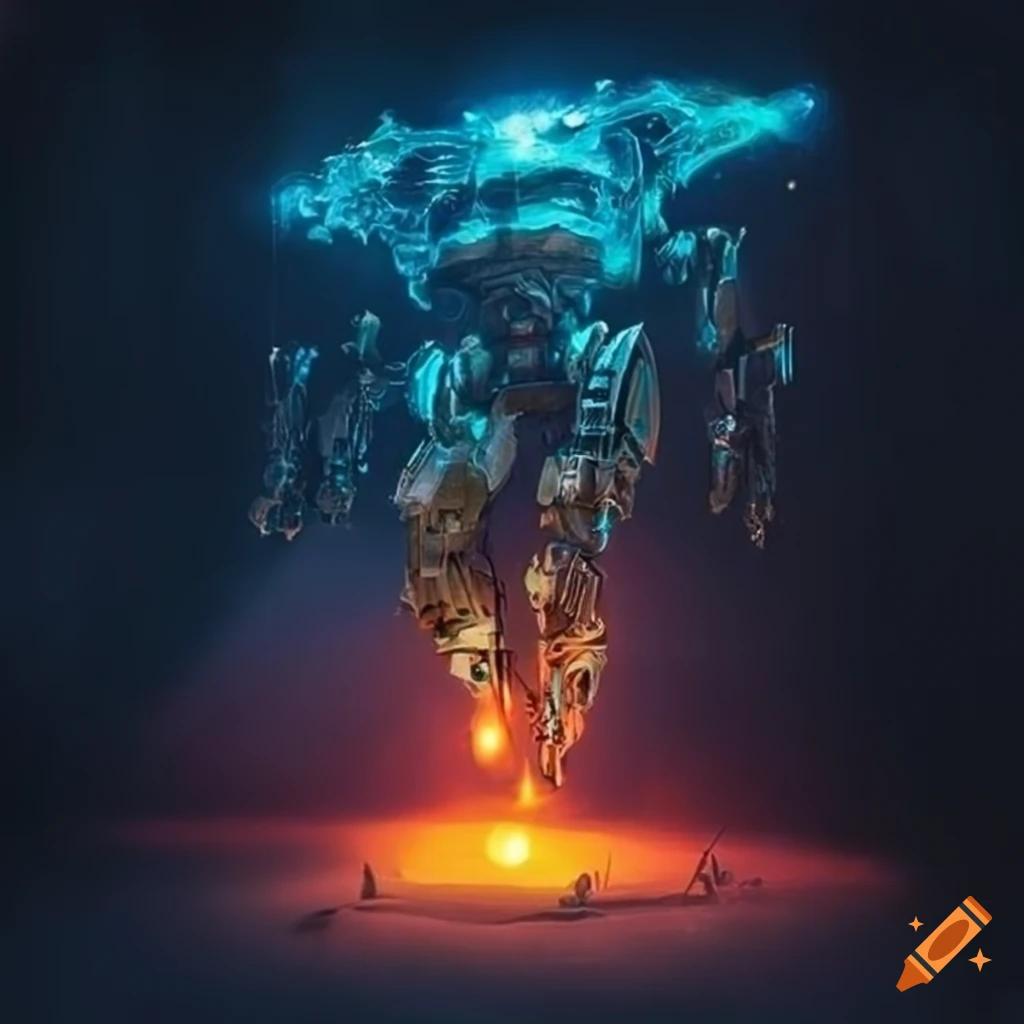 Wrapped canvas of a stunning mech with projected light on Craiyon