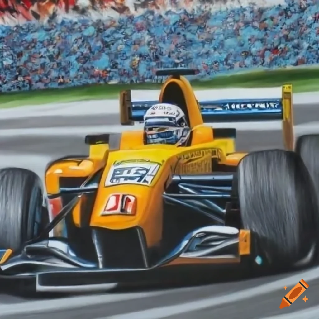 F1 car racing illustration in colored pencil art style on Craiyon