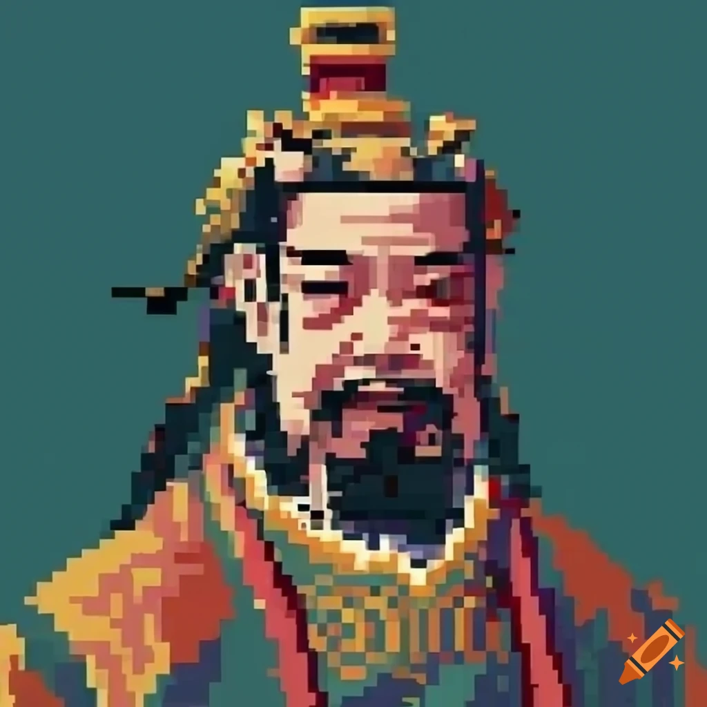 Pixel art of the jade emperor with traditional chinese ink painting ...