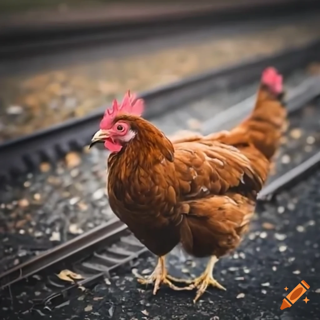 Fluffy constellation of chickens on an old railway platform on Craiyon