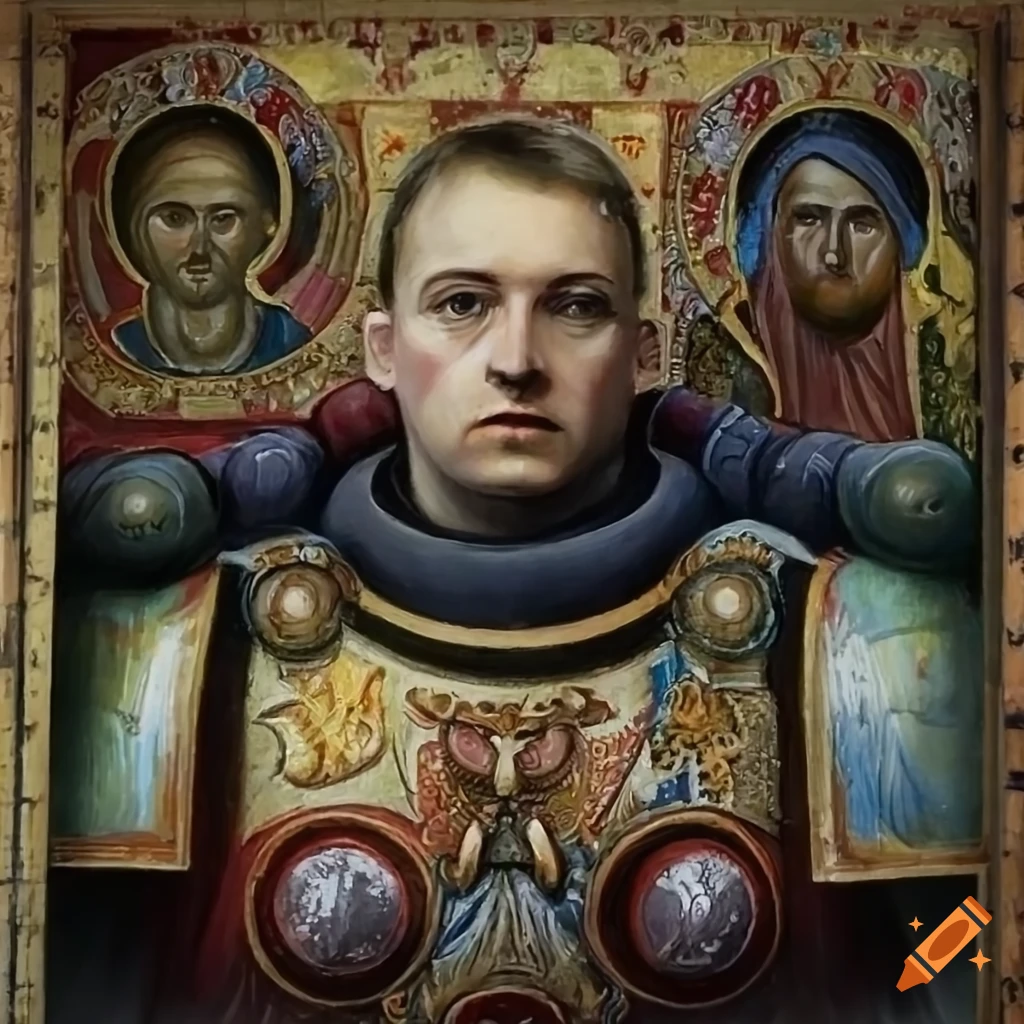 Space Marine from Warhammer 40k in the style of Russian Orthodox icons ...
