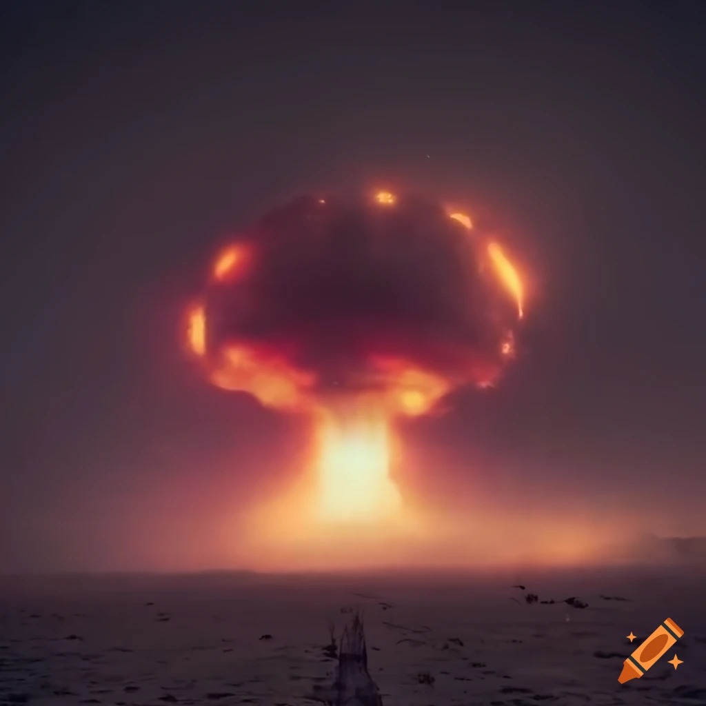 Apocalyptic landscape with traces of nuclear explosions and dramatic ...