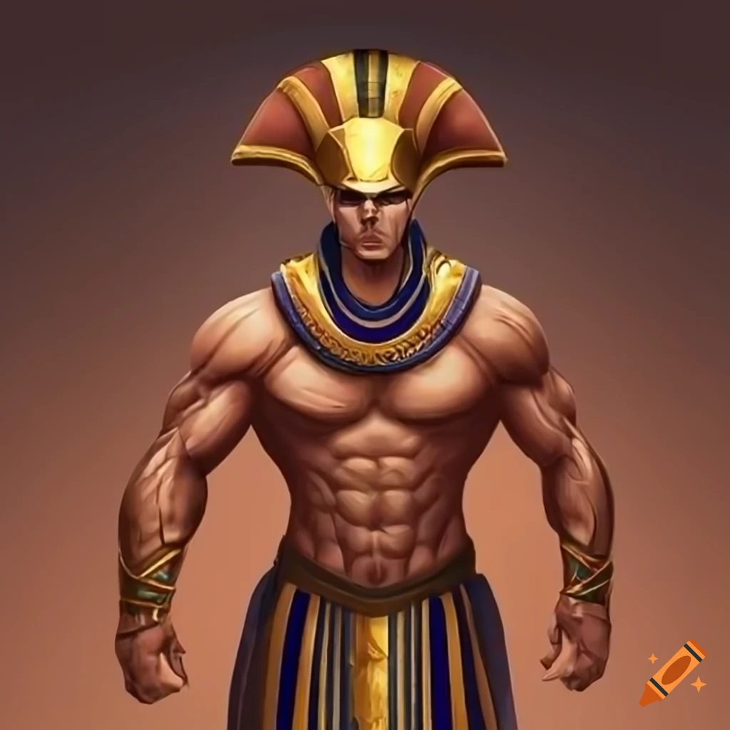 Egyptian warrior with strong muscles and pharaoh clothing, vector art ...
