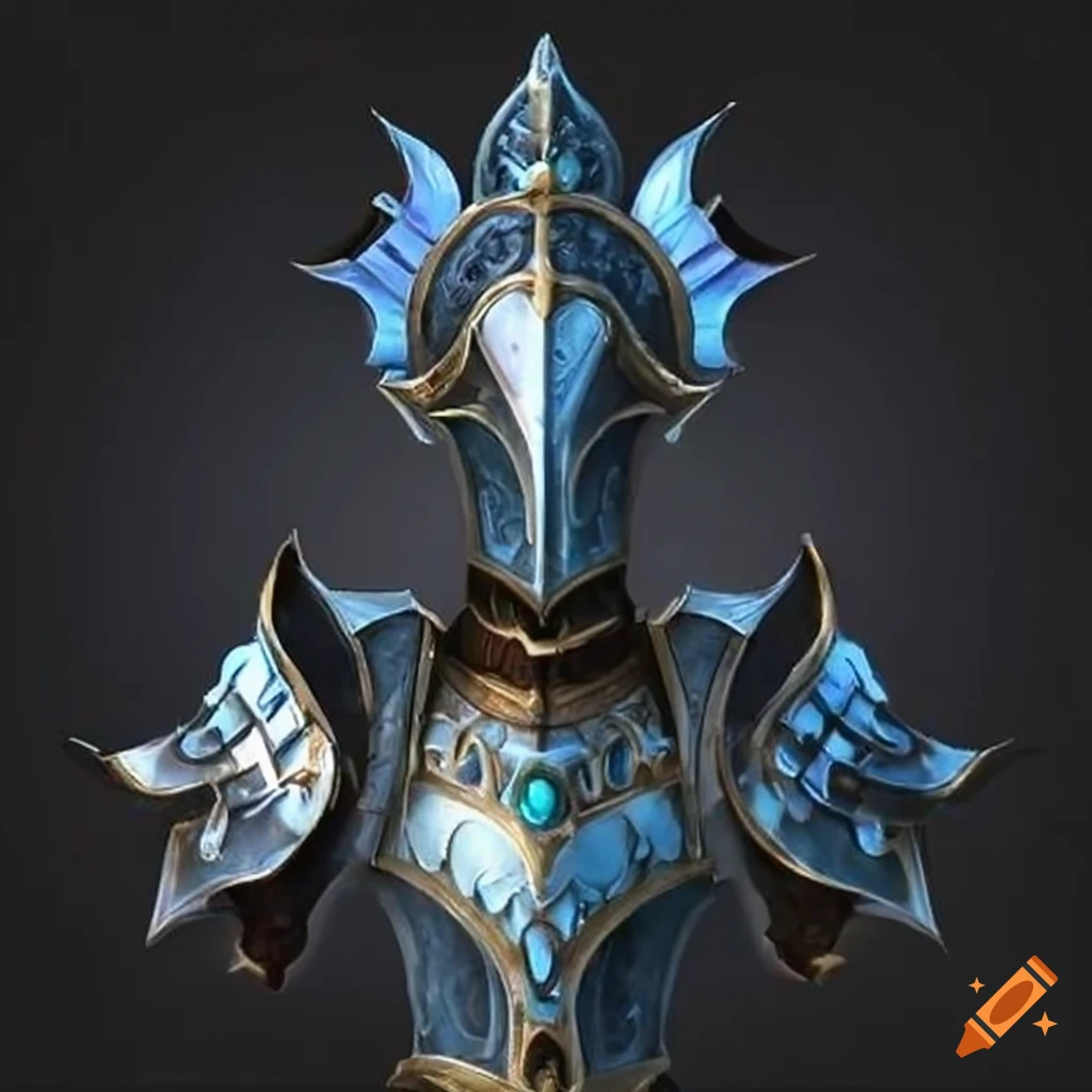 Front view of ornate magic armor on Craiyon