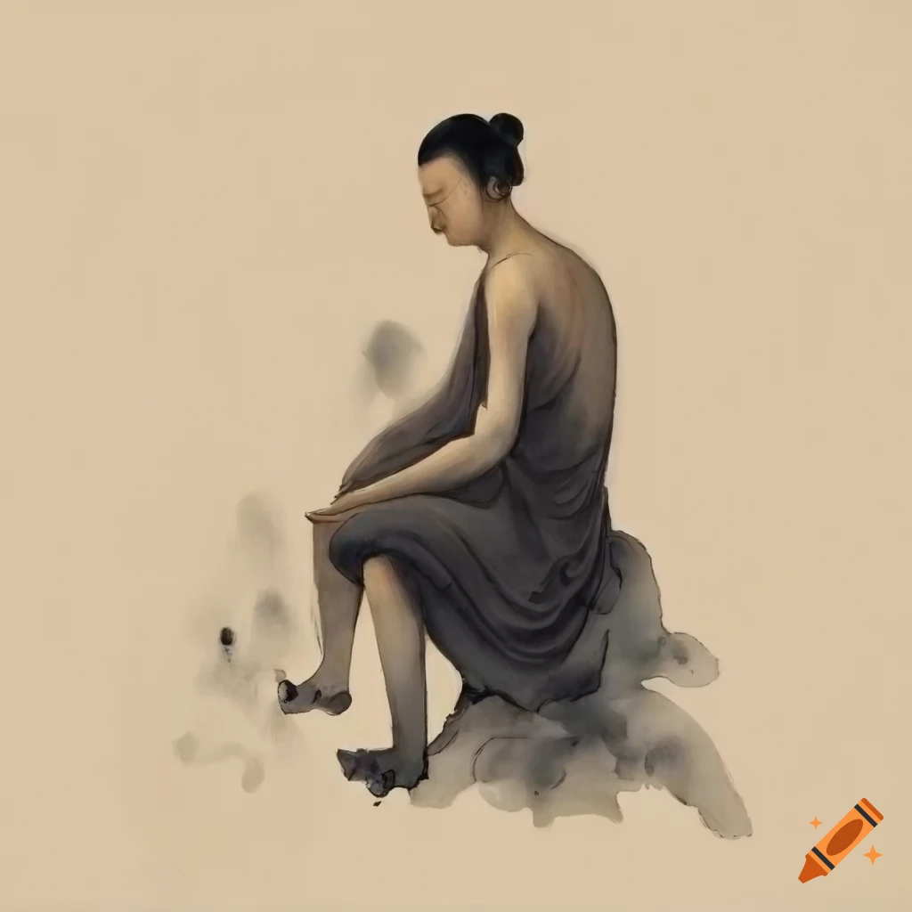 Seated man connected to the universe in chinese ink painting style on ...