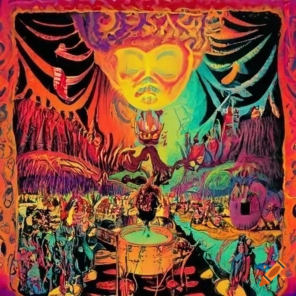 Psychedelic 1970's album cover for psych music library record on Craiyon