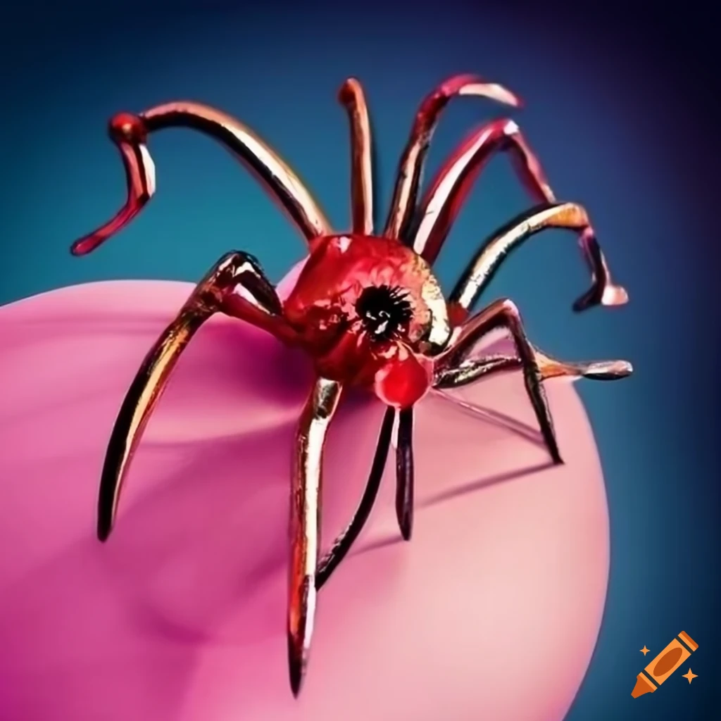 Colorful pomegranate glass metal spider art in four colors on Craiyon