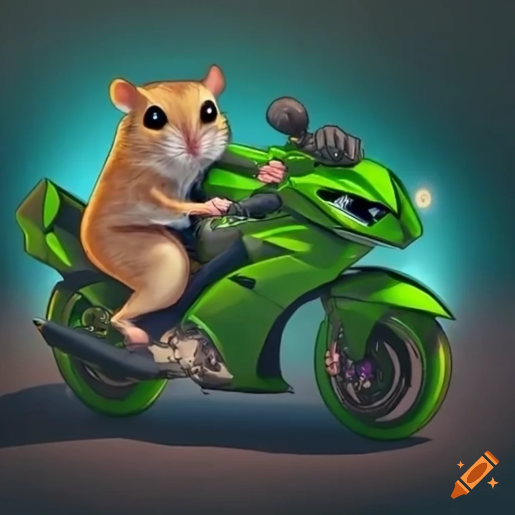 Gerbil riding a kawasaki ninja on Craiyon