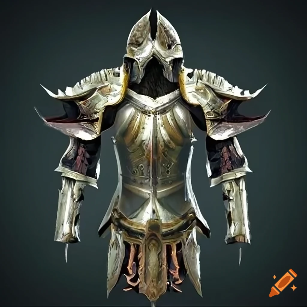 Front view of ornate magic armor on Craiyon