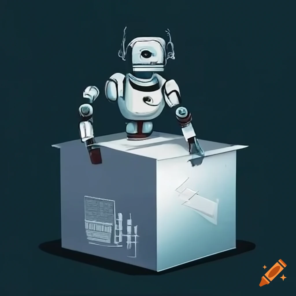 Robot voting with ballot paper in a ballot box on Craiyon