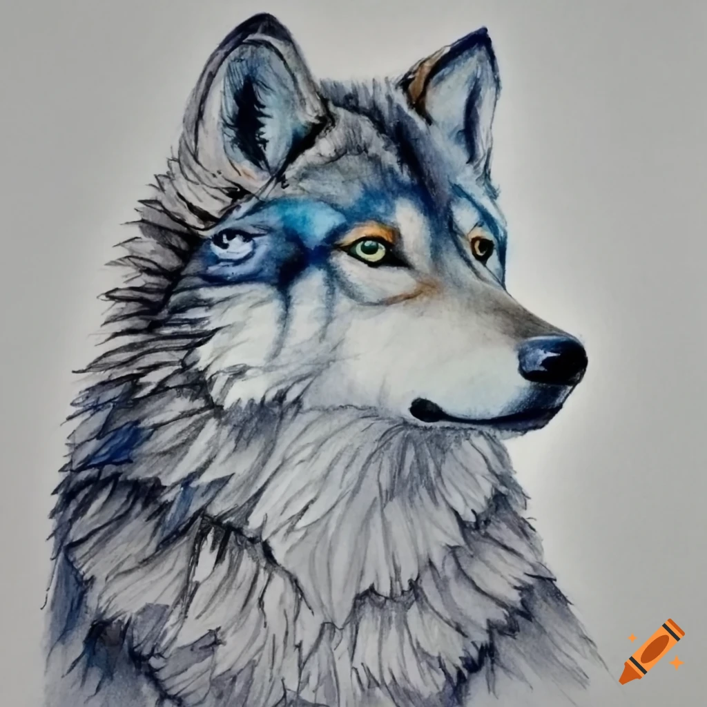 Colored pencil drawing of a detailed wolf on Craiyon