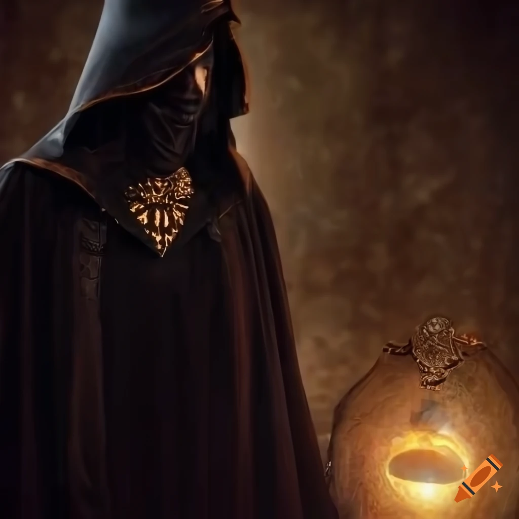 Legendary gunslinger alchemist in black robe with masquerade mask ...