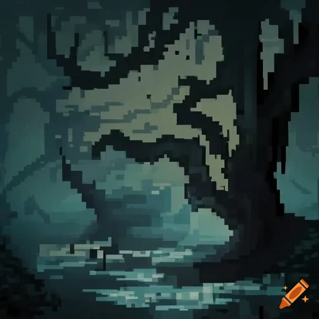 Pixel art with dithering in a traditional chinese ink painting style on ...