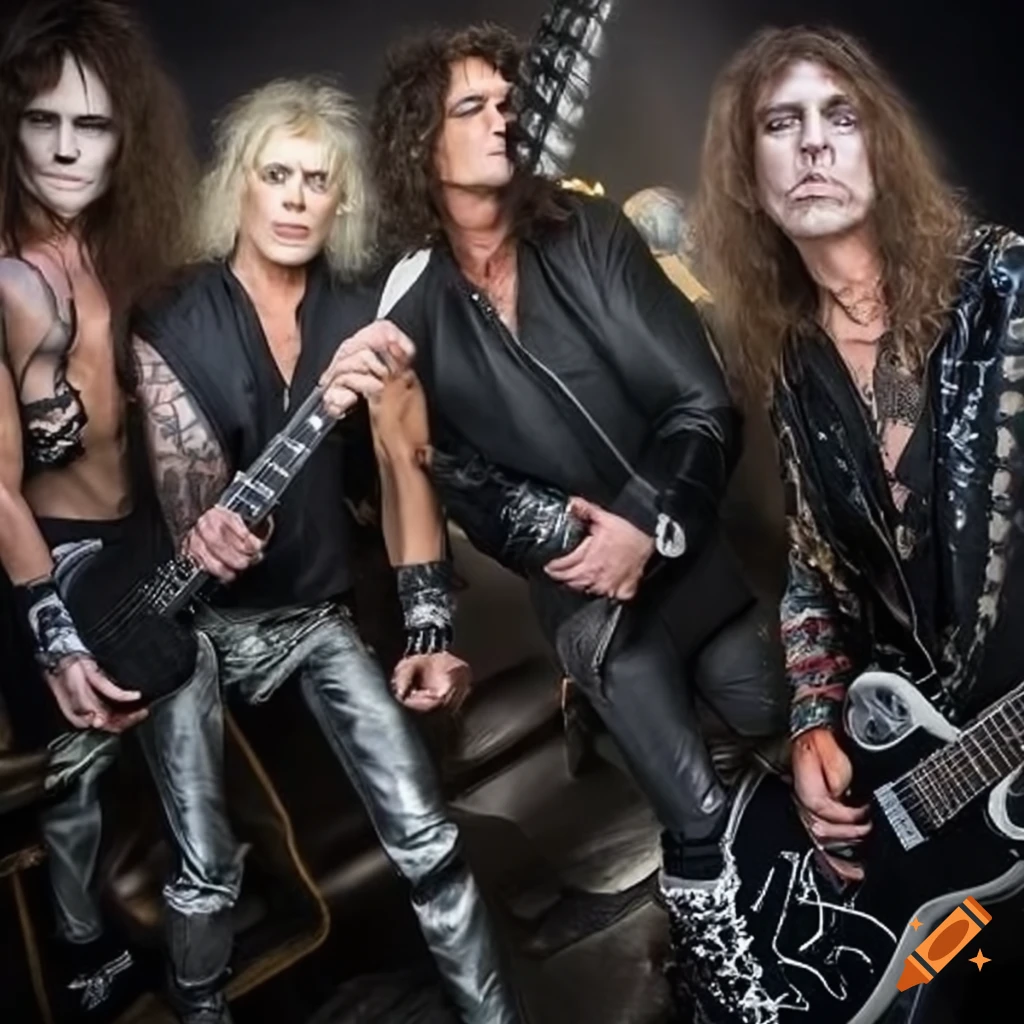 Glam metal band promo photo on Craiyon