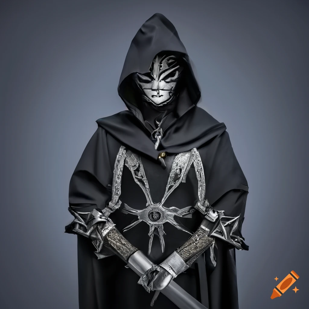 Legendary sword wielding alchemist wearing a silver masquerade mask on ...