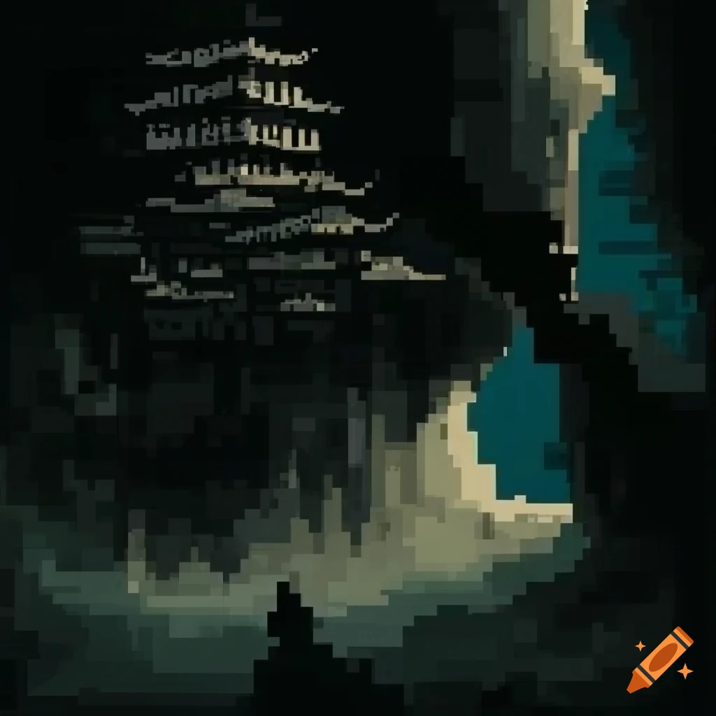 Pixel art with dithering in traditional chinese ink painting style ...