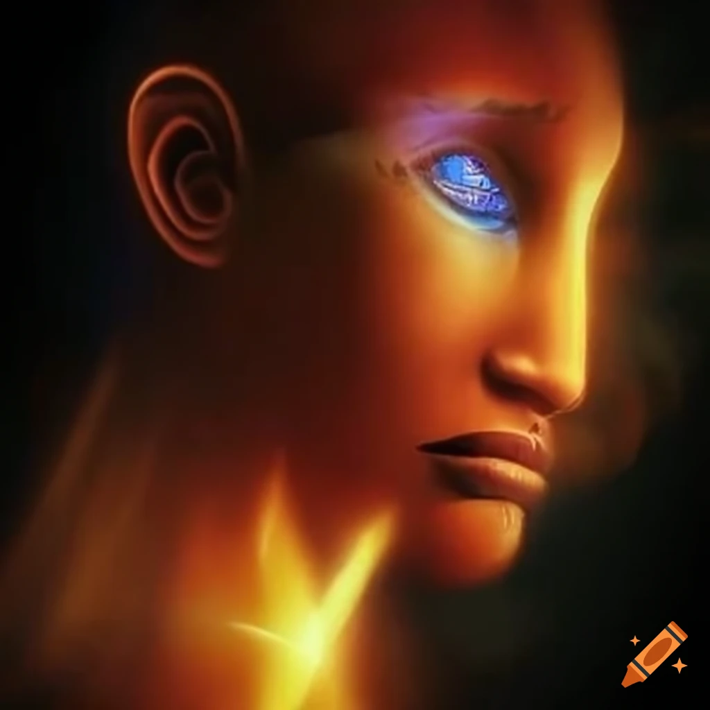 The soul rising above the deceased body towards radiant energy on Craiyon