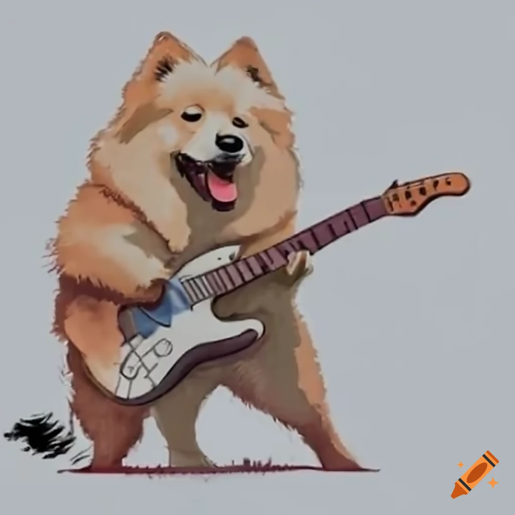 Samoyed dog playing electric guitar on Craiyon