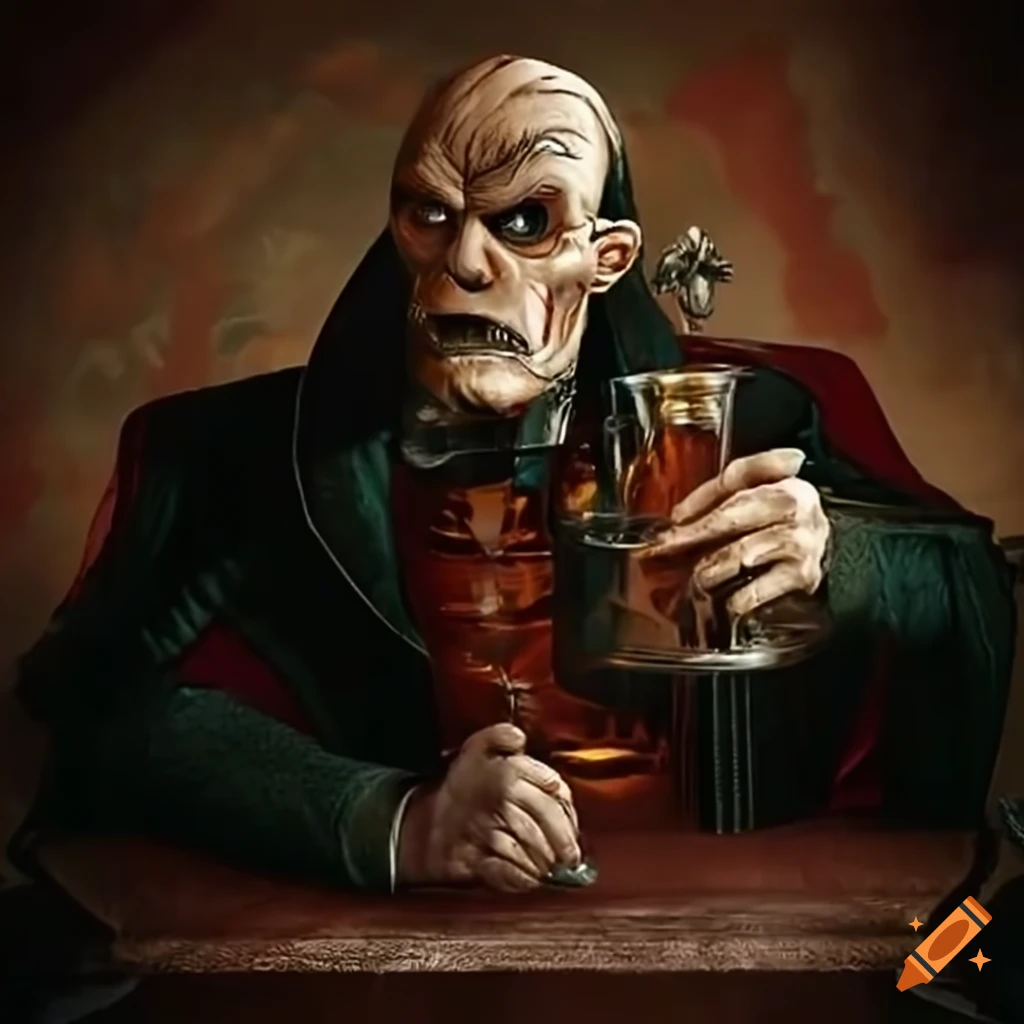 Evil baron enjoying whiskey on Craiyon