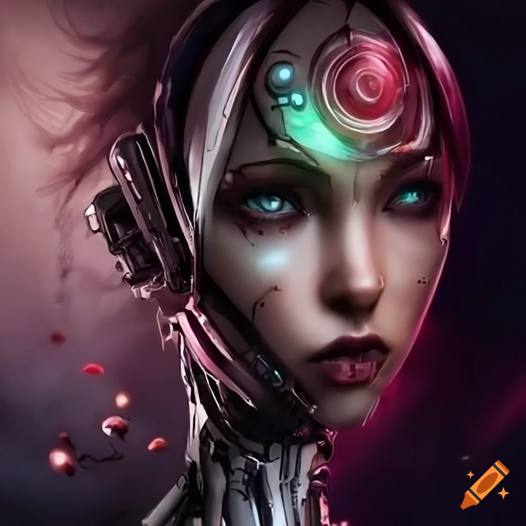 Cyborg girl in widescreen view on Craiyon