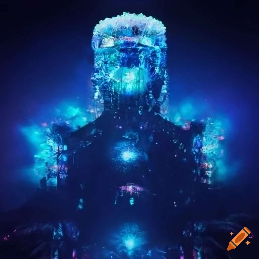 Wrapped canvas showcasing a stunning light-projected mech on Craiyon