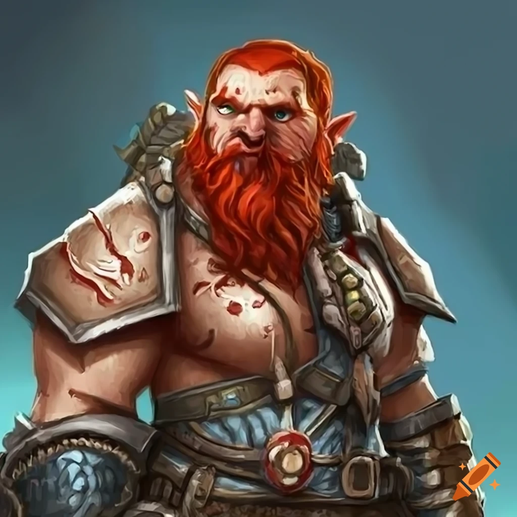 Dwarf with red hair and battle scars on Craiyon