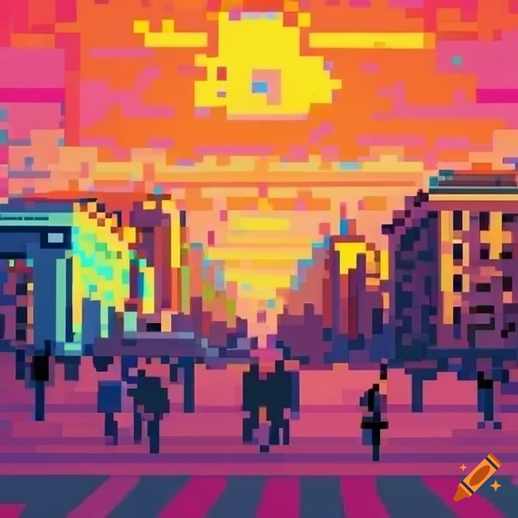 Pixel art inspired street crowd in ulaanbaatar, mongolia with 128 color ...