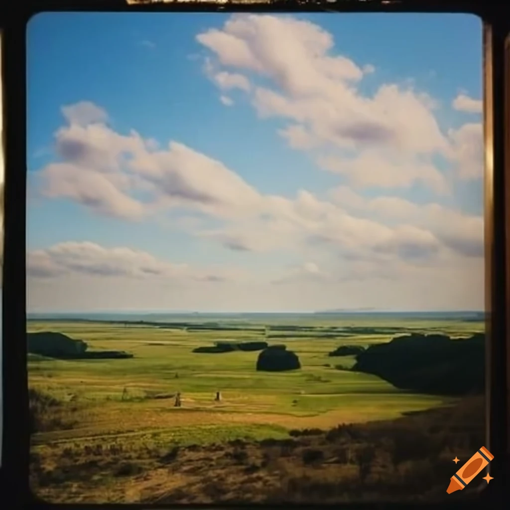 Vast landscape with 1970s arthouse masked character in the foreground on Craiyon