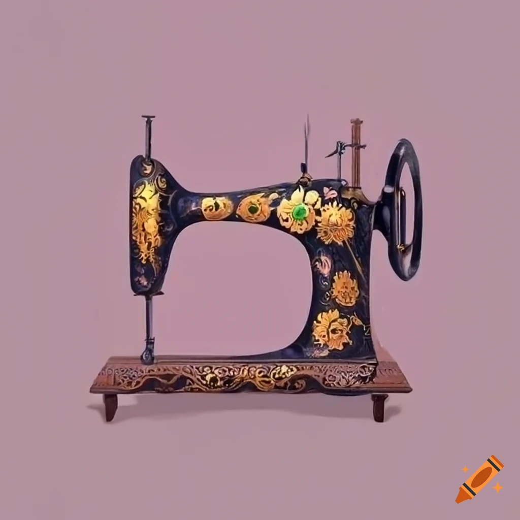 Antique sewing machine decorated with vibrant flowers on Craiyon