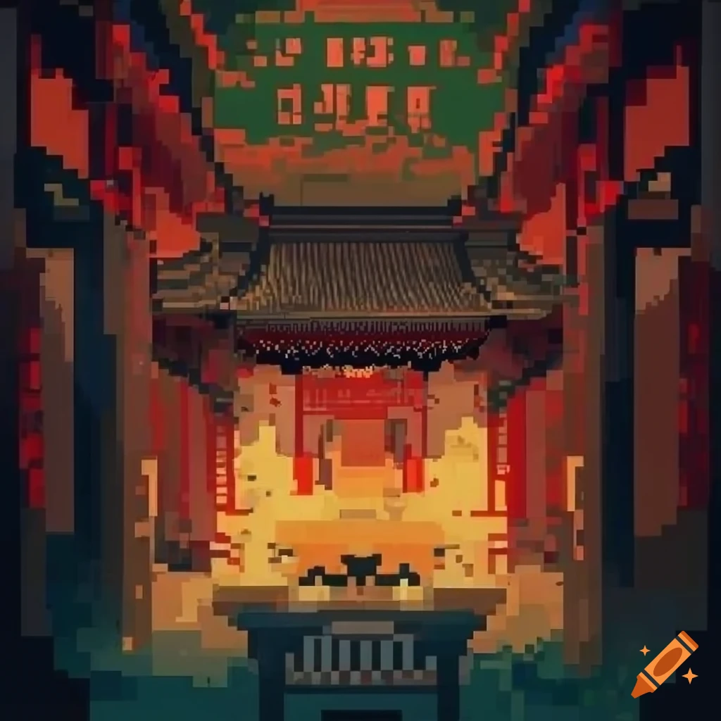 Pixel art with dithering inspired by traditional chinese ink painting on Craiyon