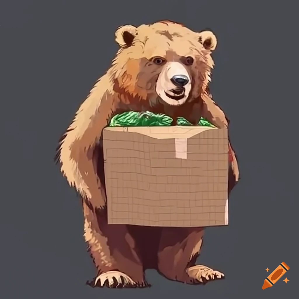 Bear carrying boxes in a supermarket on Craiyon