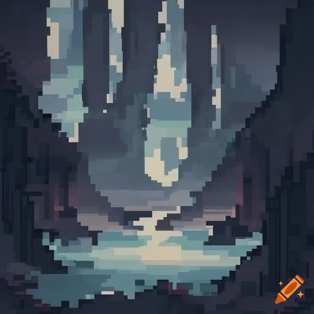 Pixel art with dithering presenting a traditional chinese ink painting ...