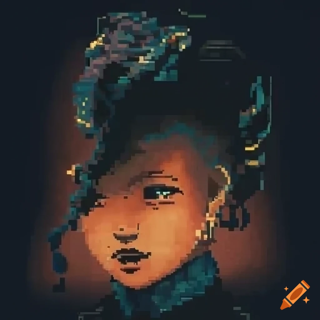 Pixel art with dithering in a traditional Chinese ink painting style on ...
