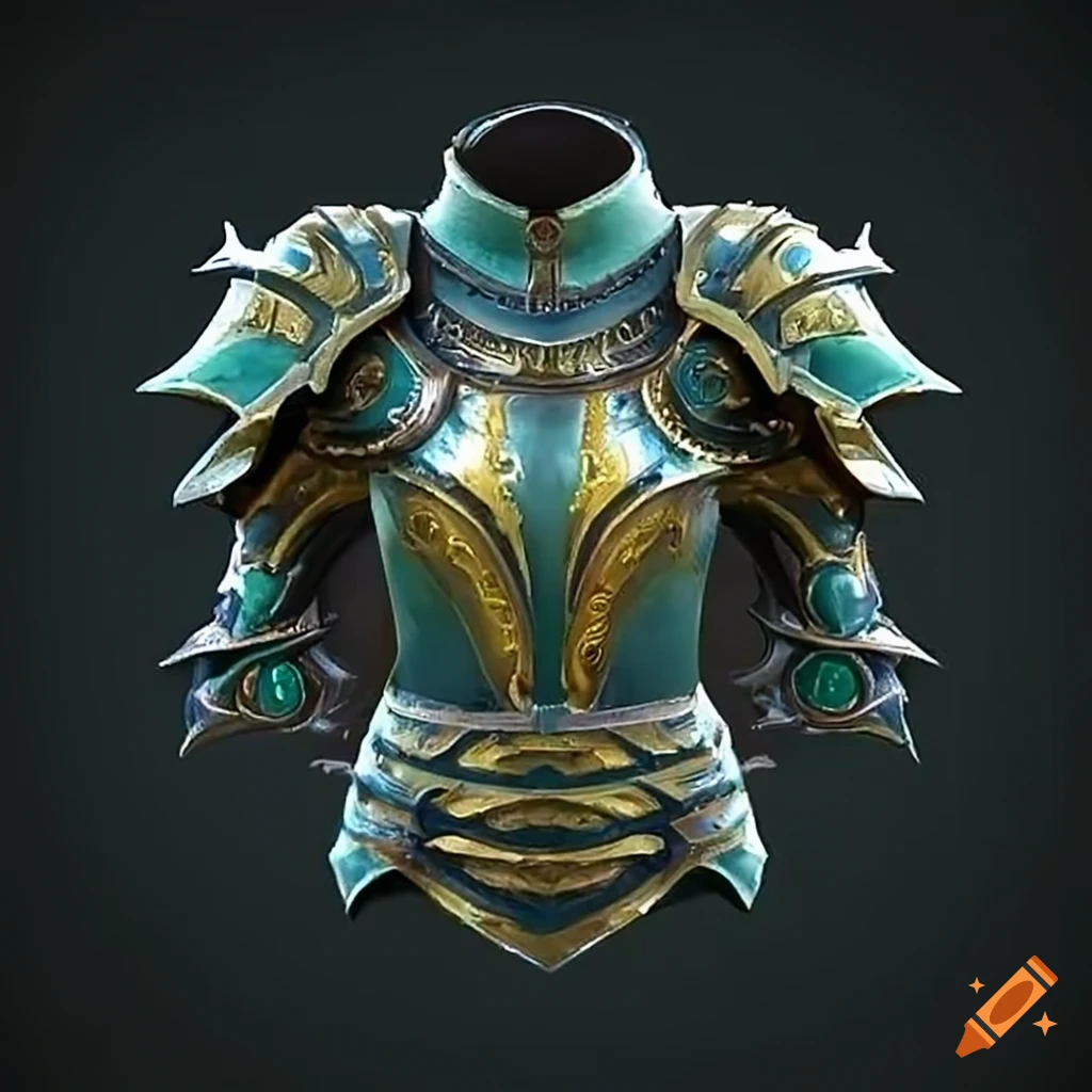 Front view of adorned magic armor on Craiyon