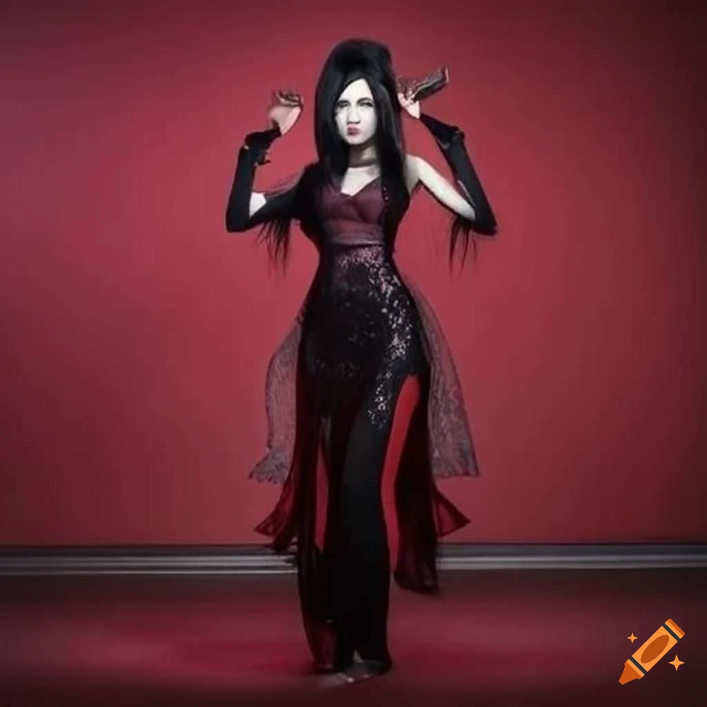Chinese vampire in red dress with black leggings on Craiyon