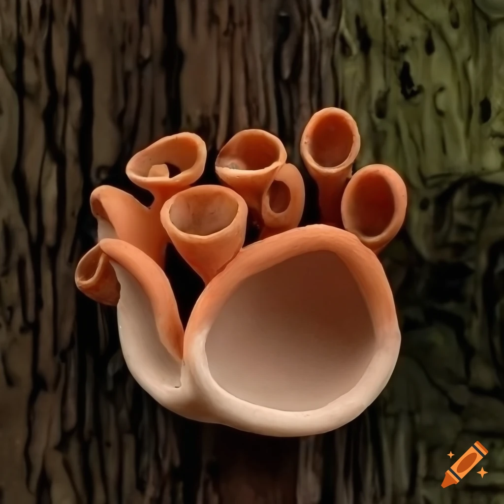 Cup fungi Microstoma floccosum fungi lamp clay sculpture on Craiyon