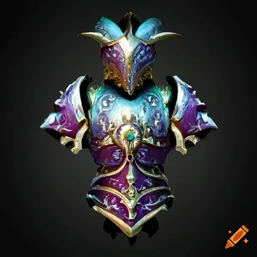 Front view of adorned magic armor on Craiyon