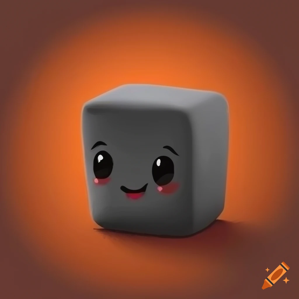Cute charcoal cube with cartoon face on white background on Craiyon