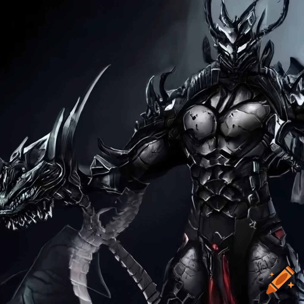 Muscular warrior in cybernetic black dragon armor on Craiyon