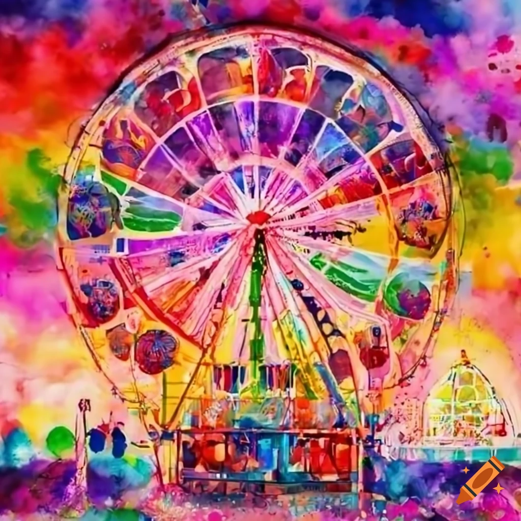 Spring fair collage with colorful lights and carnival rides on Craiyon