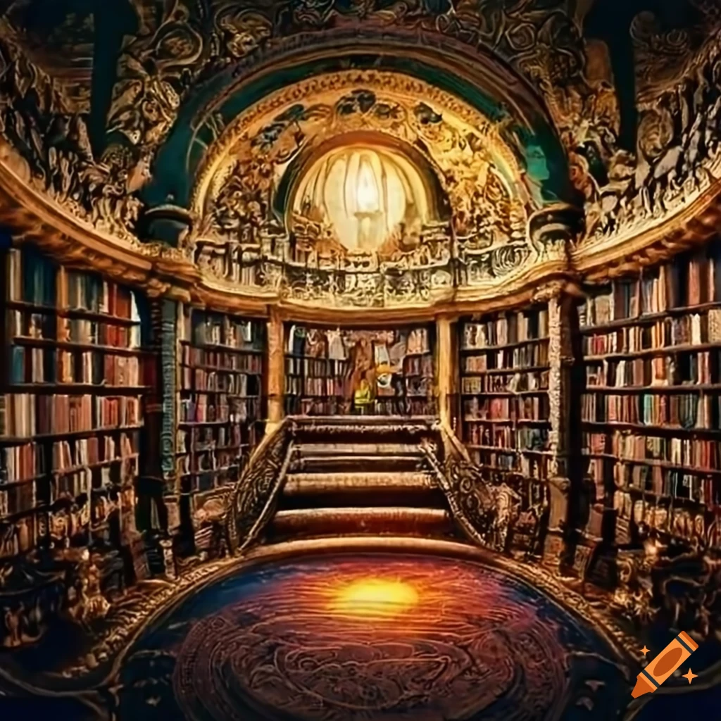 Enchanted library cradling accumulated wisdom in a mystical setting on ...