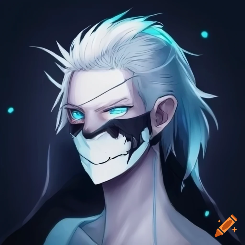 Fanart anime man with a white mask like balduin, scheming on Craiyon