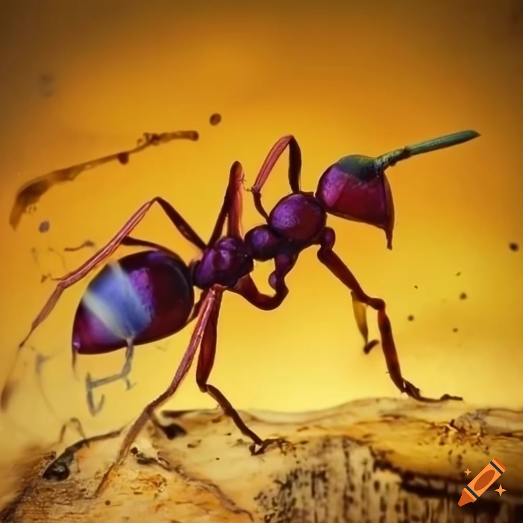 Colored pencil drawing of amber gems, ants, wasps, insects, and ...