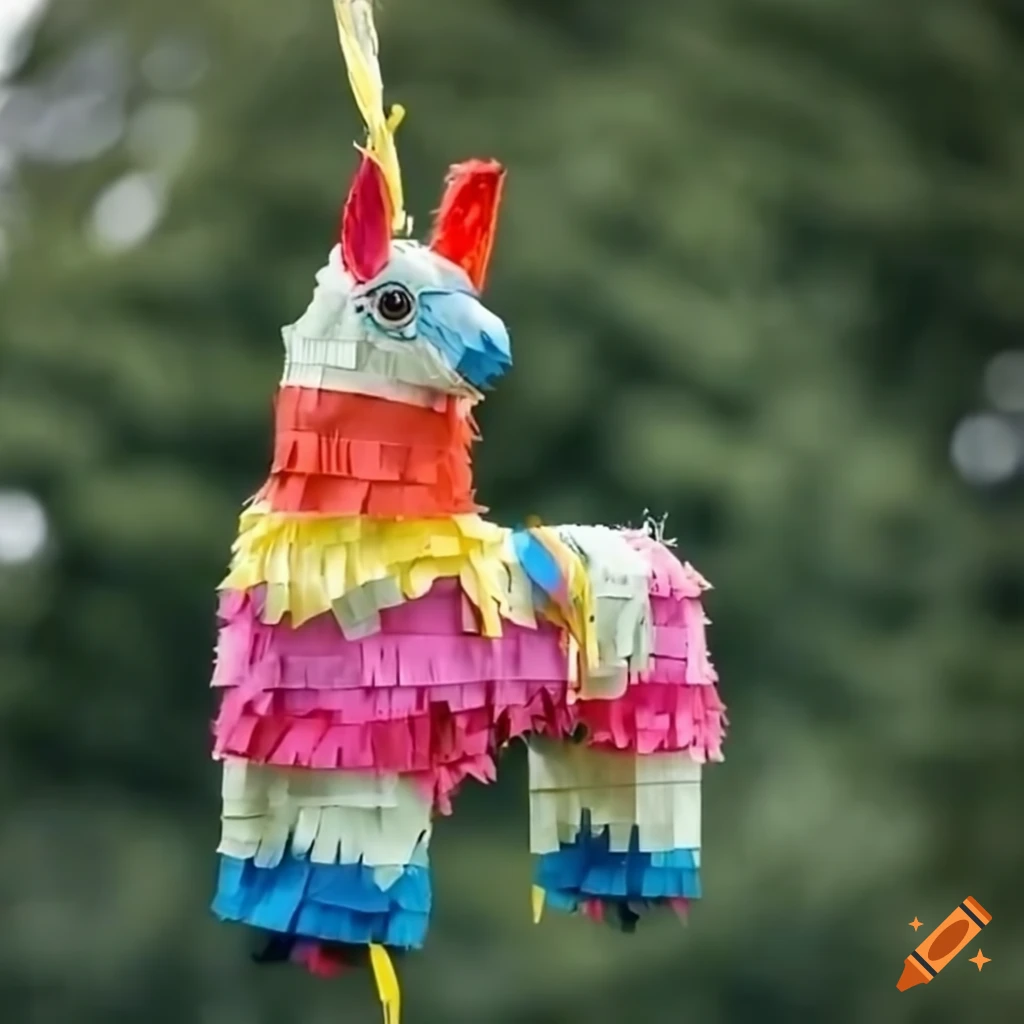 Colorful llama pinata hanging on Craiyon