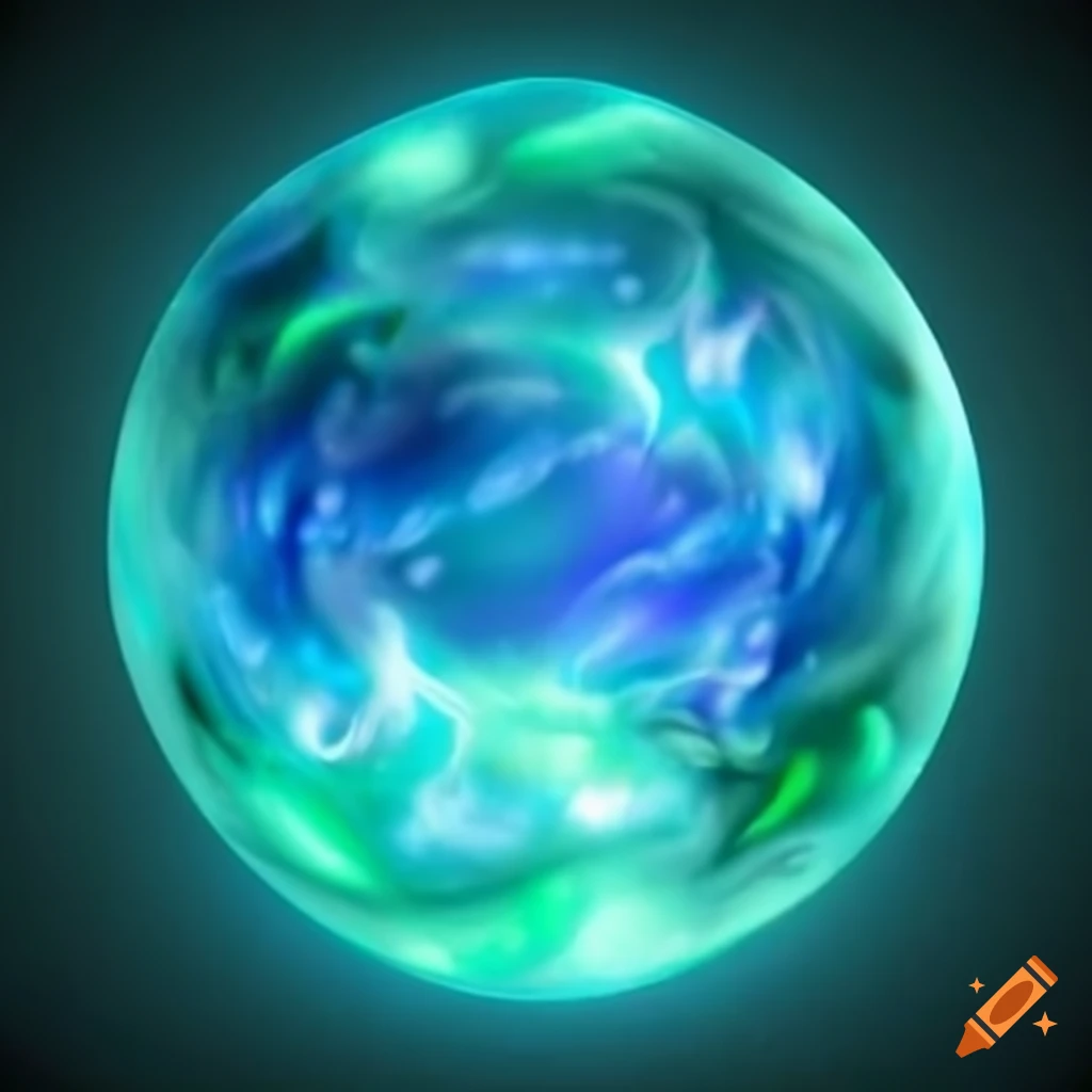 Blue-green elemental power glowing in a clear orb on Craiyon